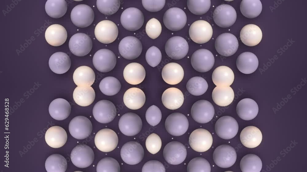 Symmetrical pattern of white pearlescent spheres on purple background ...