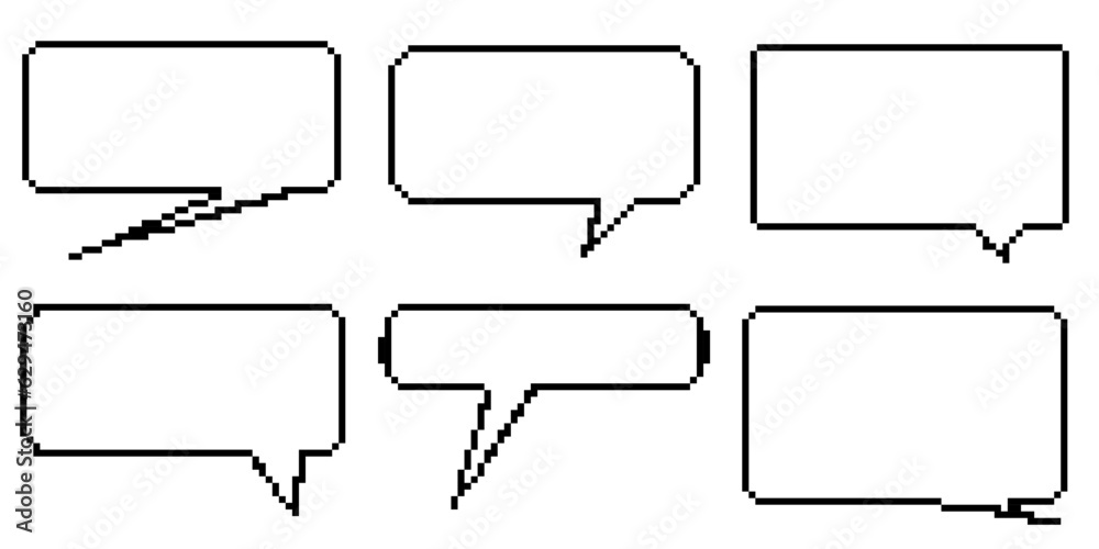 Pixel dialogue square box set in white background. Speech pixel bubble ...