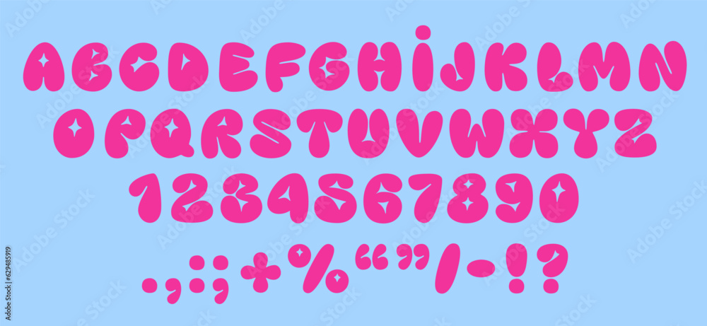 Playful pink bubble font inspired by 90s and Y2K themes. Puffy cartoon ...