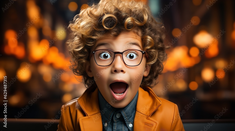 Shock, surprise and boy child in a studio with a wow or omg facial ...