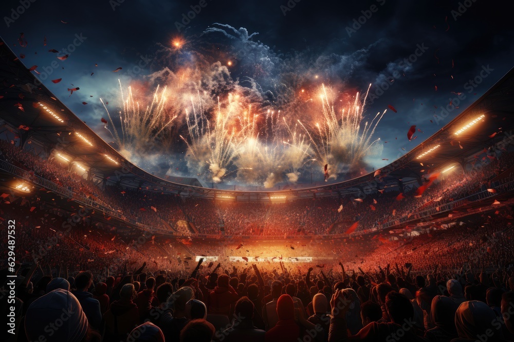 Sport fans cheer and celebrating a winning tournament in stadium ...