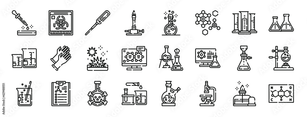 set of 24 outline web chemistry icons such as dropper, biohazard ...