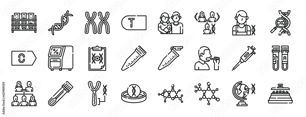 set of 24 outline web dna test icons such as test tube, dna ...