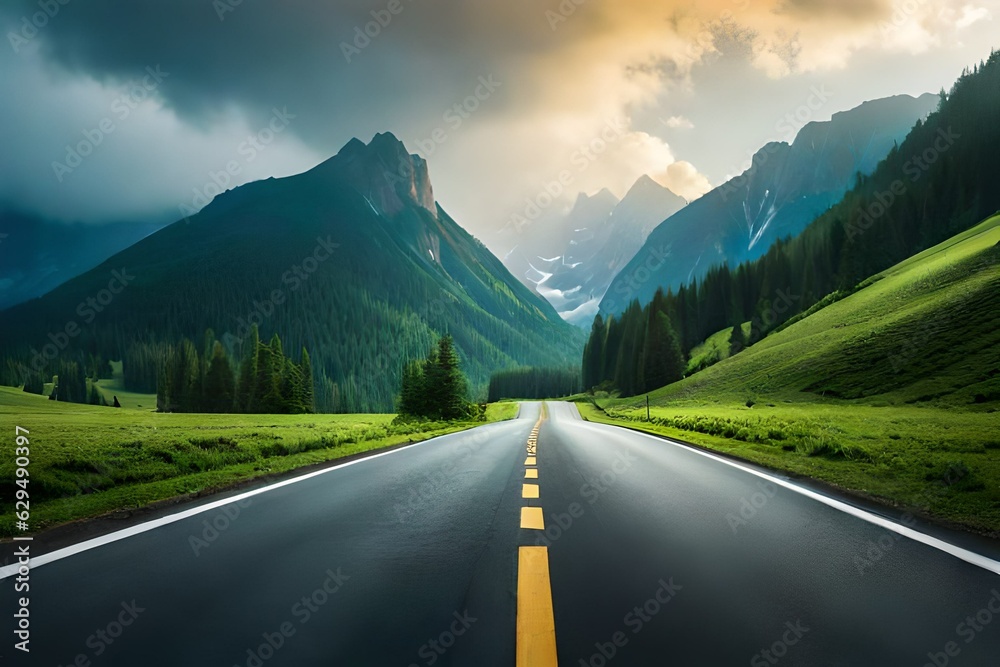Foto de asphalt road with green forest.4k, 8k, 16k, full ultra hd, high ...