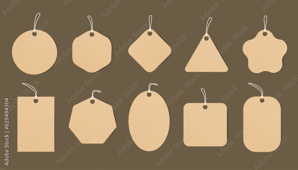Realistic craft carton paper price tags of different shapes. Shopping ...