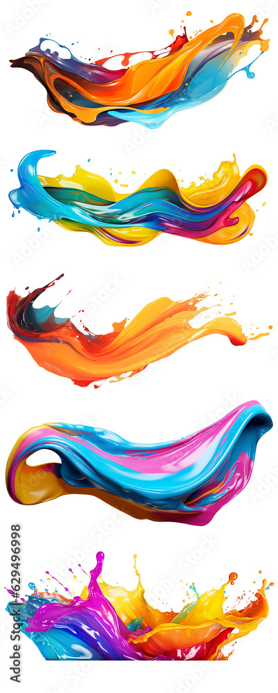 Set of colorful paint 3d splash. Isolated element on the transparent background. Stock ...