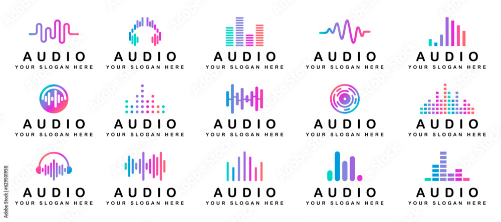 Vetor de Audio logo collection. Abstract music logo collection. Set of ...