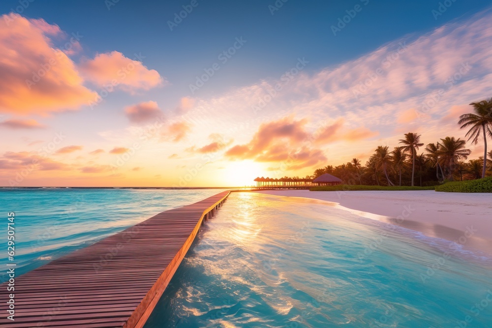 amazing sunset luxury tropical panorama, beautiful beach background ...