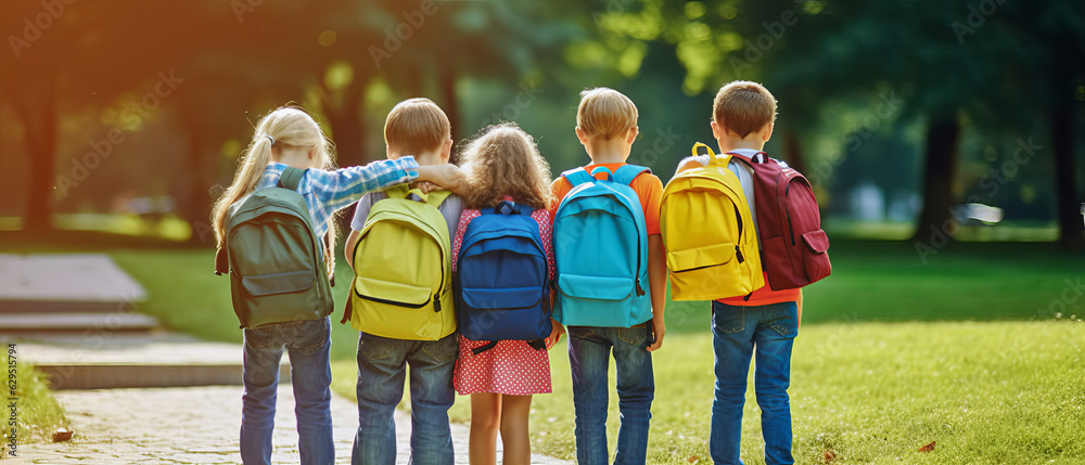 Kids Carrying School Bags Back to School Child Standing Back to Back ...