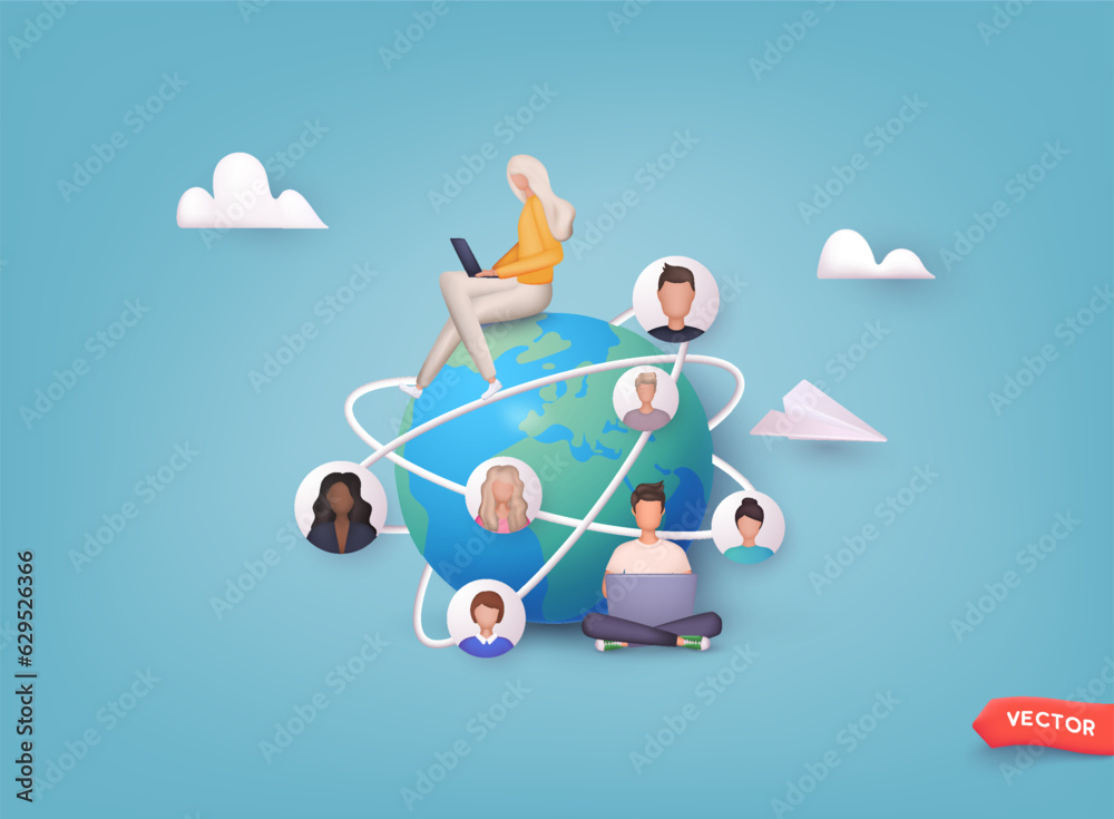 Connected people as social community networking worldwide. Cooperation ...