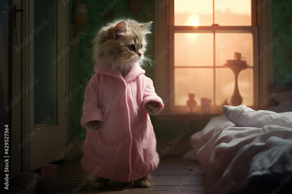 Cute cat in terry dressing gown - fantasy world of cats Stock Photo ...