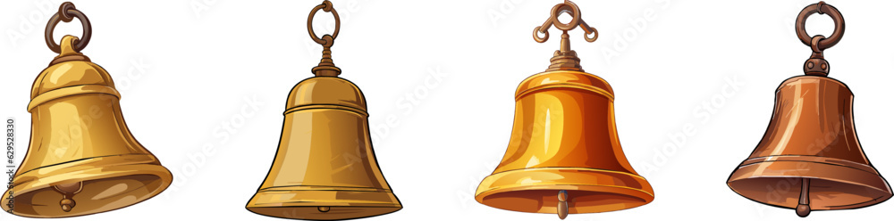 four vector golden bells. four notification bells. four gold metal ...