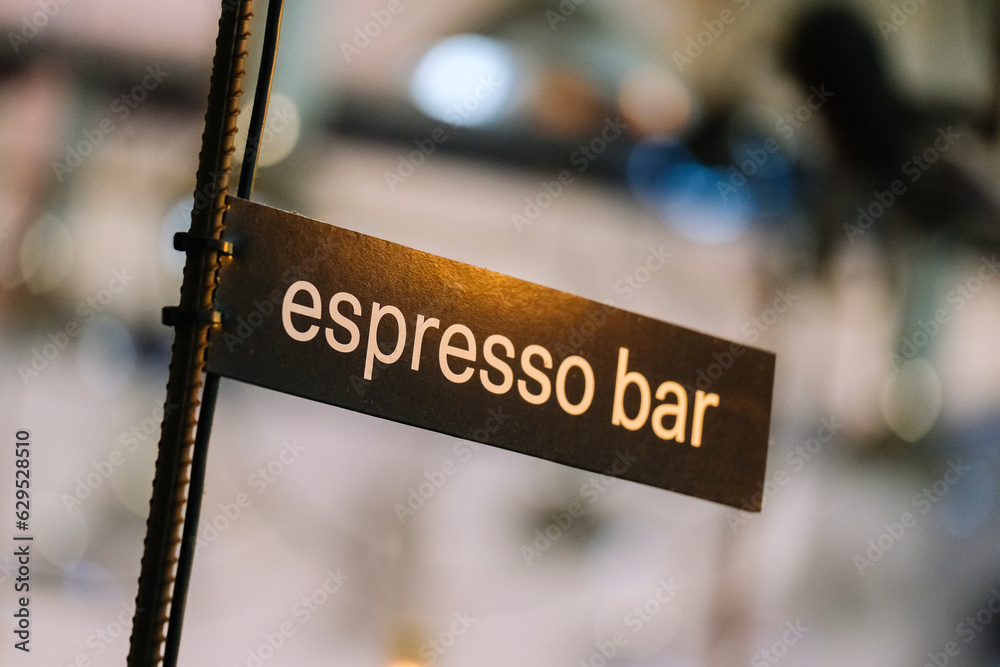 Espresso bar signs at the coffee shop. Professional coffee brewing by ...