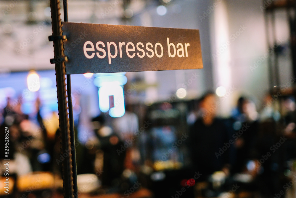 Espresso bar signs at the coffee shop. Professional coffee brewing by ...