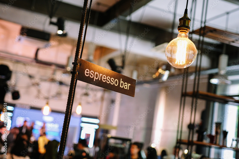 Espresso bar signs at the coffee shop. Professional coffee brewing by ...