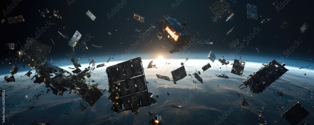 Space junk, space debris, floating in space, or earth atmosphere ...