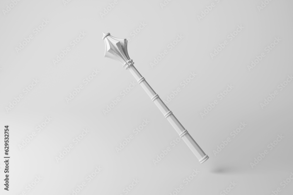 White mace floating in mid air on white background in monochrome and ...