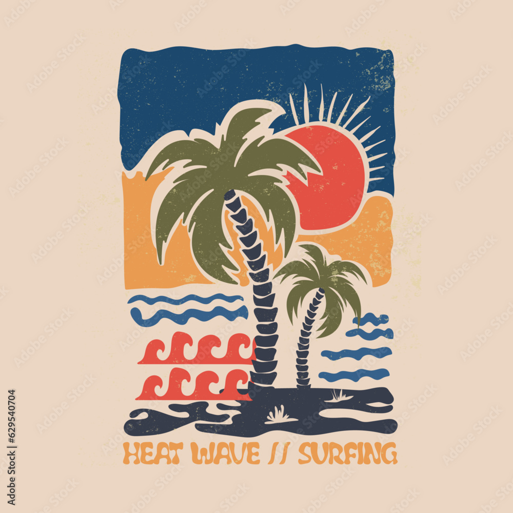 vector summer beach sunset with palm tree, Long beach, summer vibes ...