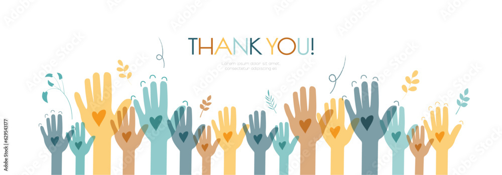 Thank you! Raised hands. Volunteering, teamwork concert. Stock Vector ...