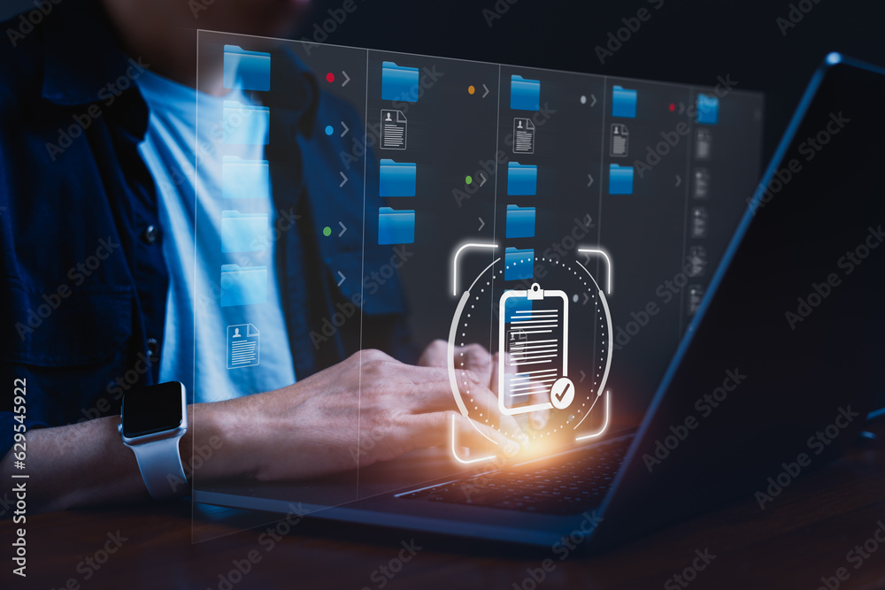 Empowered Productivity, Man's Hands Embrace the Digital Document Cloud ...