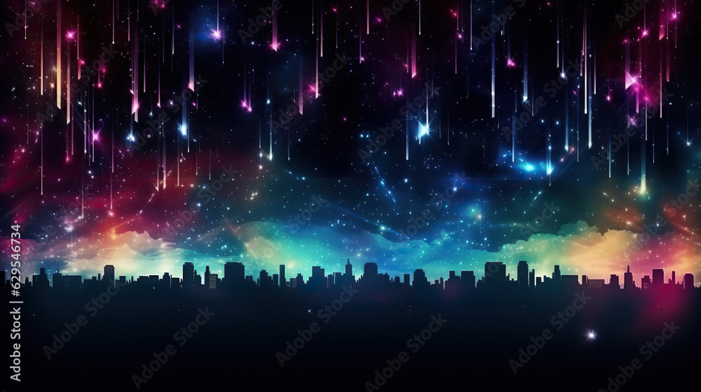 Abstract glitch stars on dark night background. Resembles shooting ...