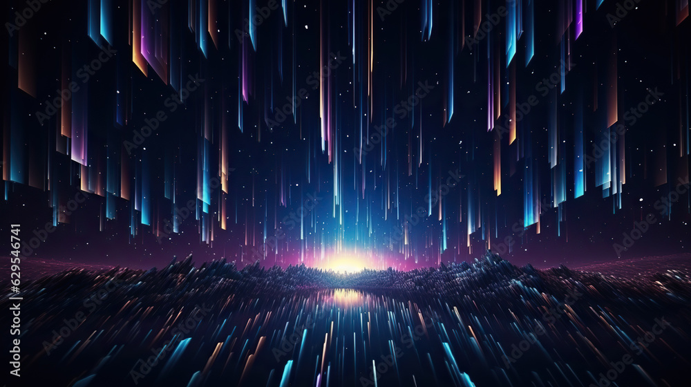 Abstract glitch stars on dark night background. Resembles shooting ...