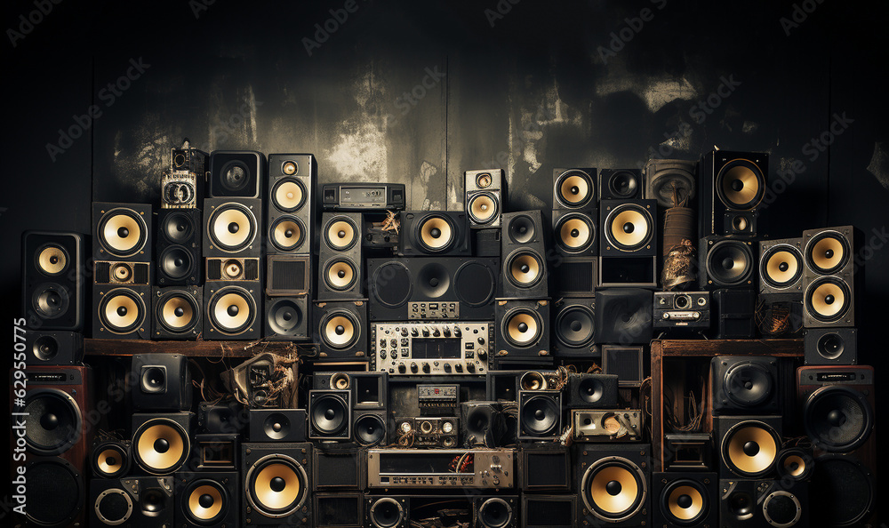 vintage music sound speaker wall.Retro old school design ghetto blaster ...
