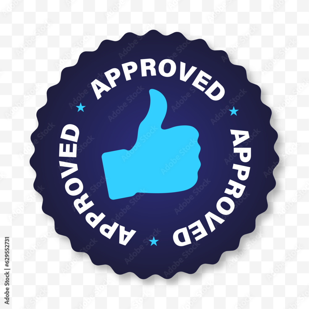 Thumbs up icon and Approved text symbol. Button withThumbs Up. Easily ...