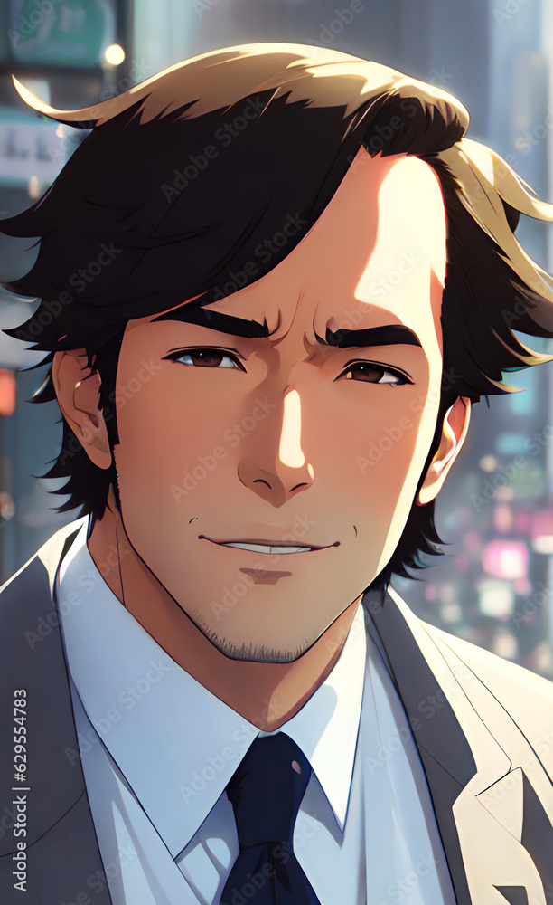 Handsome anime boy in anime style. Anime businessman working in office ...