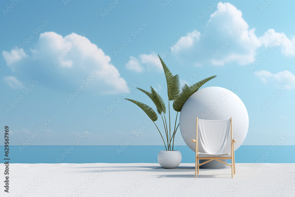 Abstract minimal scene with white round podium placed on beach sand ...