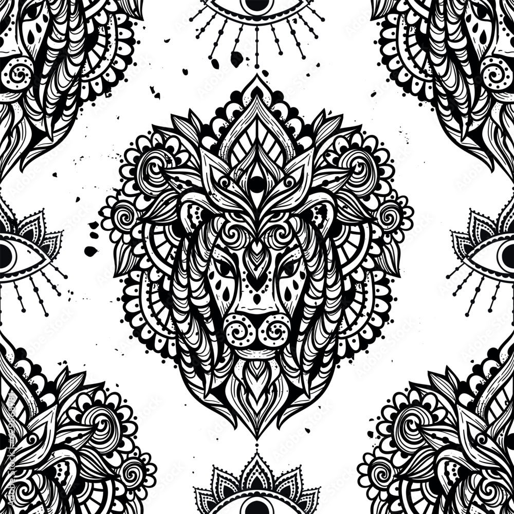Lion mandala ornament. Vector Pattern illustration. Flower Ethnic ...