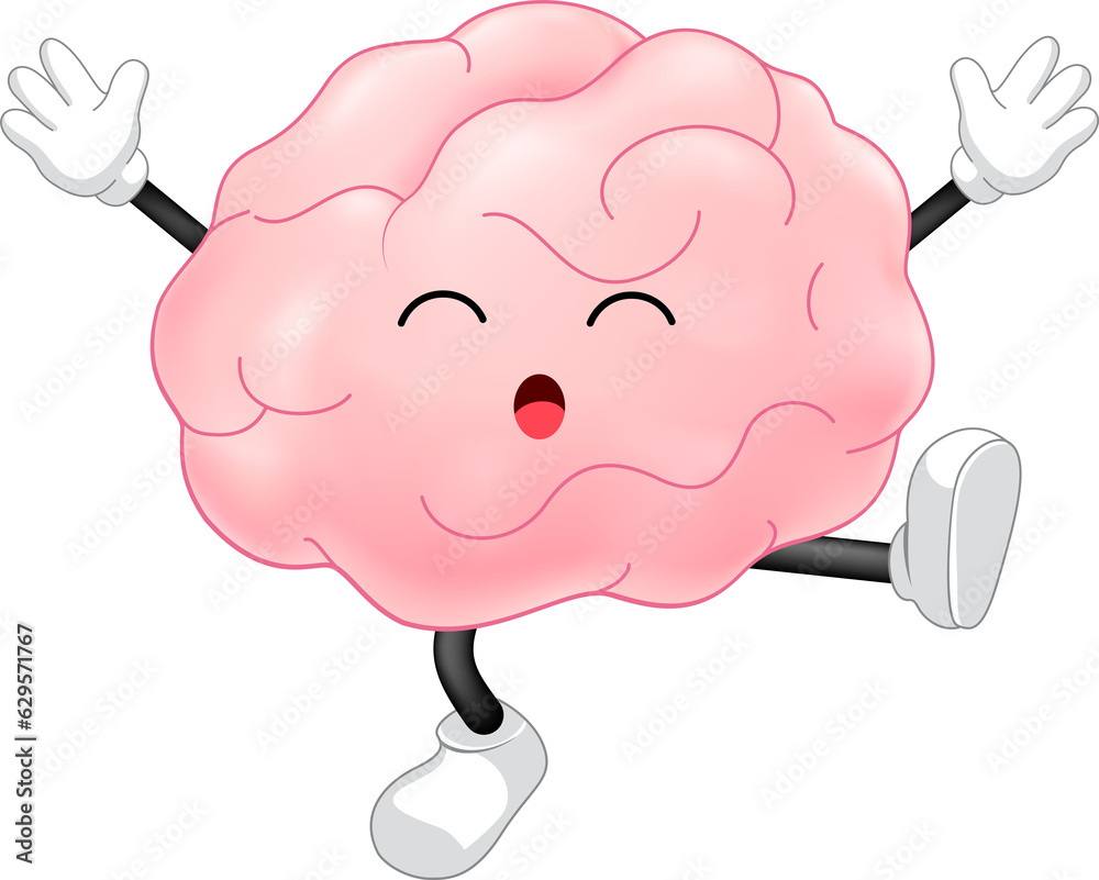 Cute cartoon brain character. Human brain intellect, knowledge ...