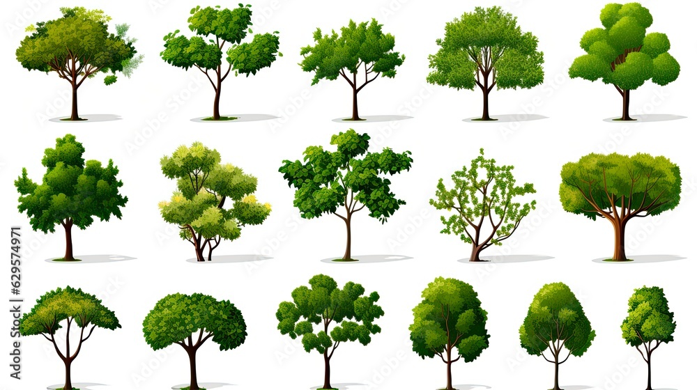Isolated Trees Set - A Collection of Green Trees with Different Types ...