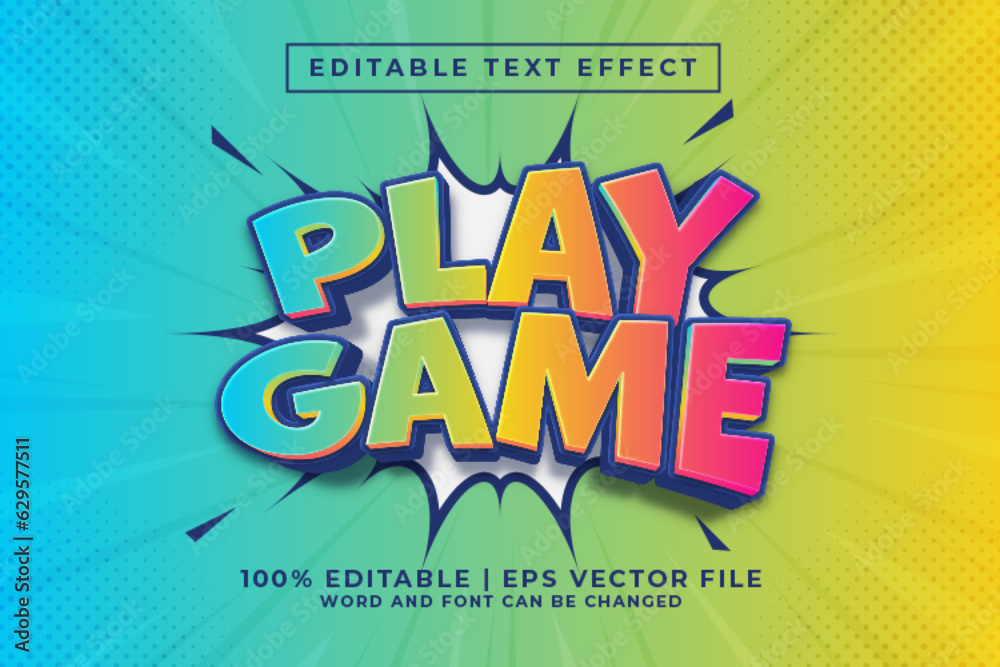 Play Game 3d Editable Text Effect Cartoon Comic Style Premium Vector ...