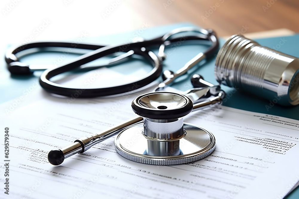 Medical Check-up with Stethoscope on office table AI Technology Stock ...