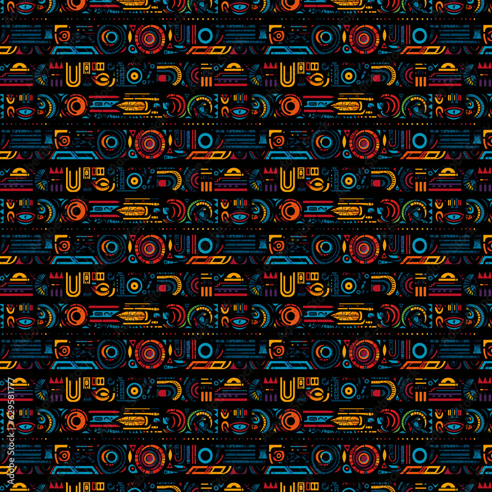 textile tribal pattern in black and colorful design, in the style of ...