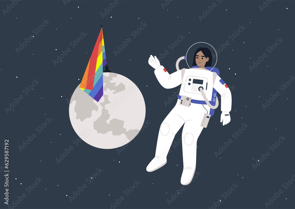 The concept of a safe space depicted with a young astronaut floating in ...