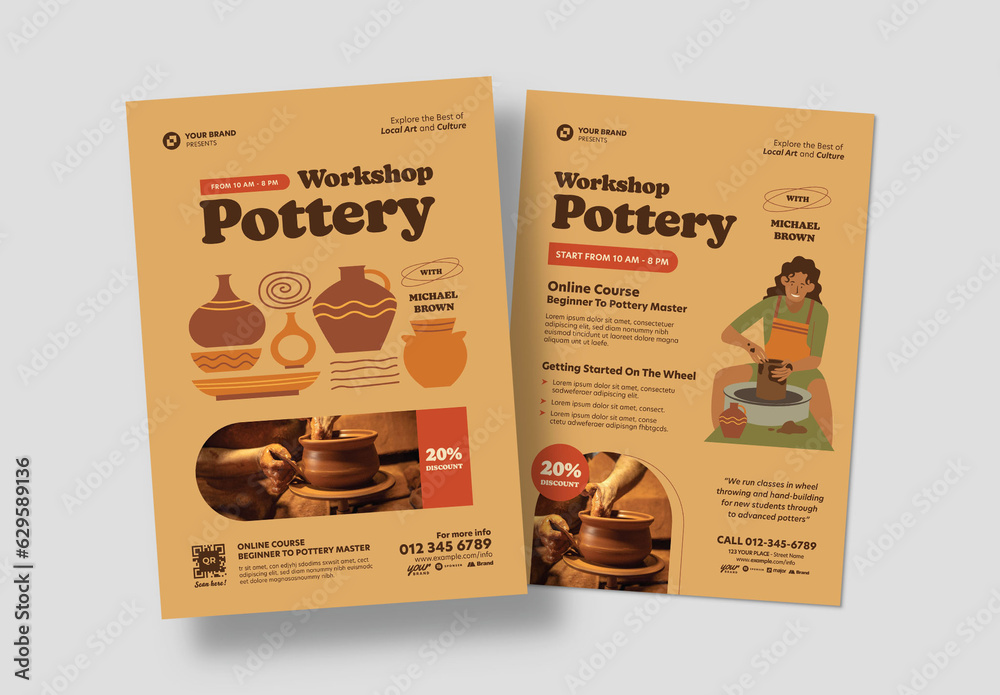 Pottery Ceramic Class Flyer Layout Stock Template | Adobe Stock