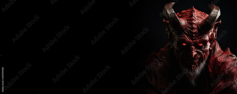 Portrait banner of the demonic being satan the devil on black ...