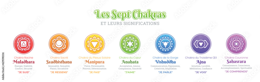 Les Sept Chakras et leurs significations Stock Vector | Adobe Stock