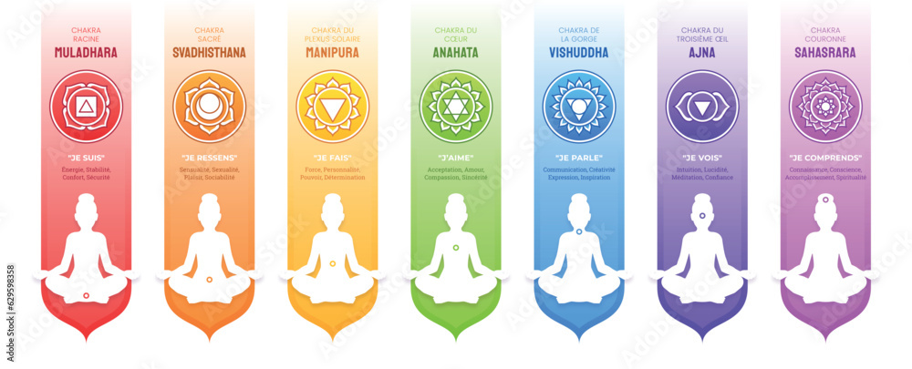Les Sept Chakras et leurs significations Stock Vector | Adobe Stock