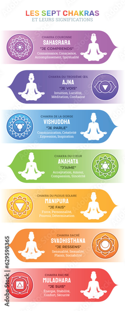 Les Sept Chakras et leurs significations Stock Vector | Adobe Stock