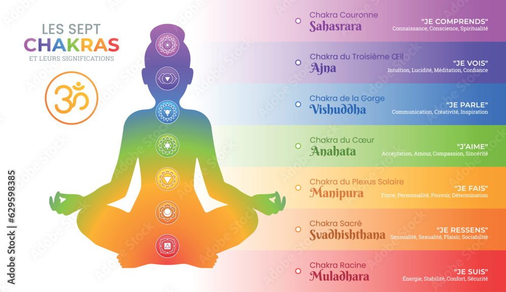 Les Sept Chakras et leurs significations Stock-vektor | Adobe Stock