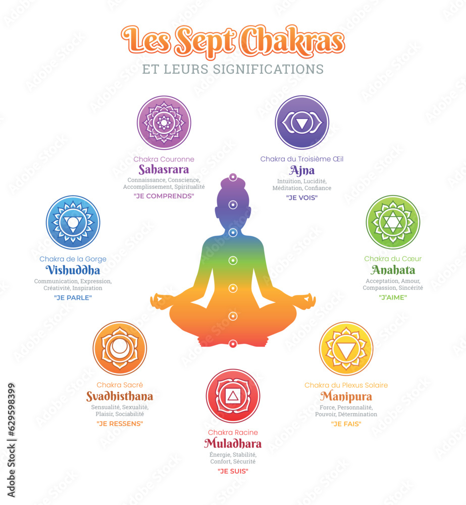 Les Sept Chakras et leurs significations Stock Vector | Adobe Stock