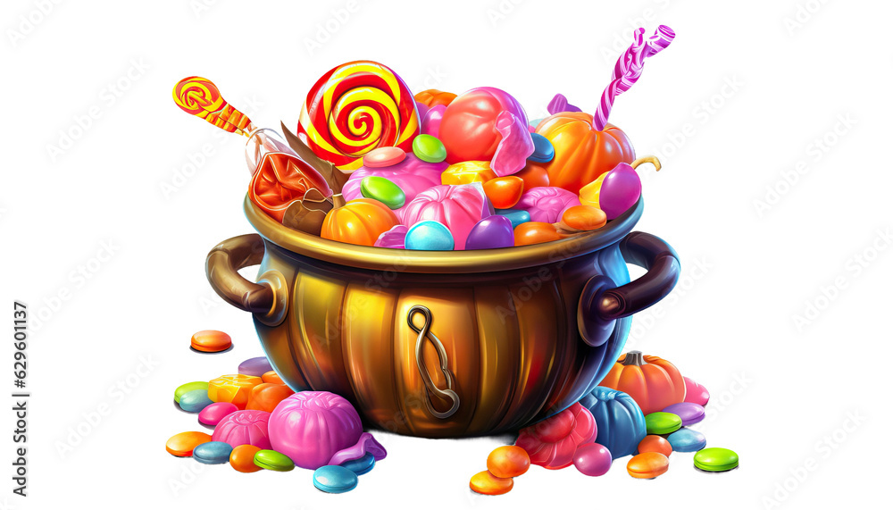 Cauldron overflowing with candy treats, a witch's sweet treasure ...