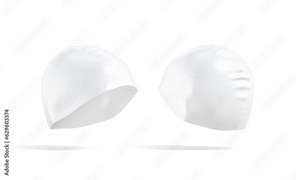 Blank white sport swim cap mockup, front back, side view Stock ...