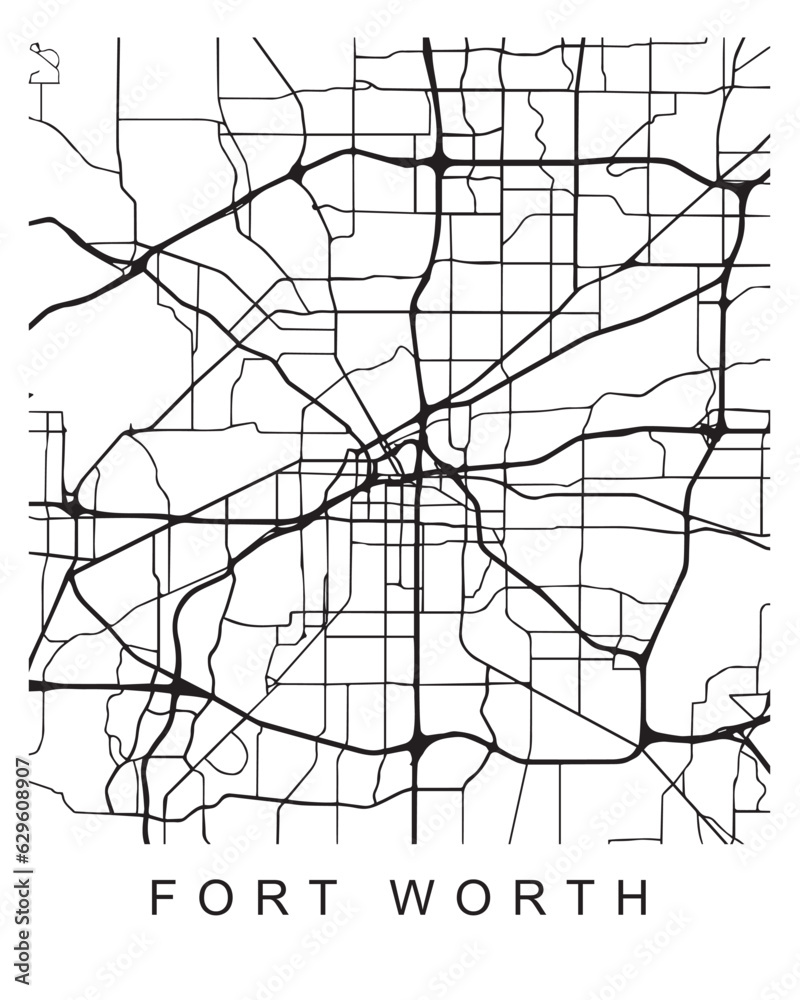 Vector design of the street map of Fort Worth against a white ...