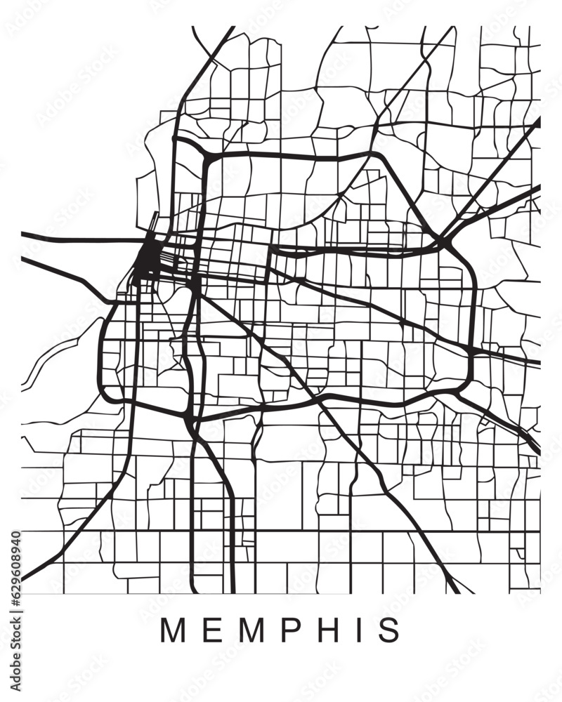 Vector design of the street map of Memphis against a white background ...