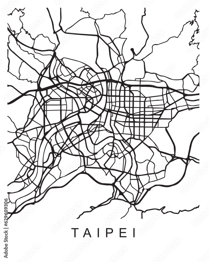 Vector design of the street map of Taipei against a white background ...