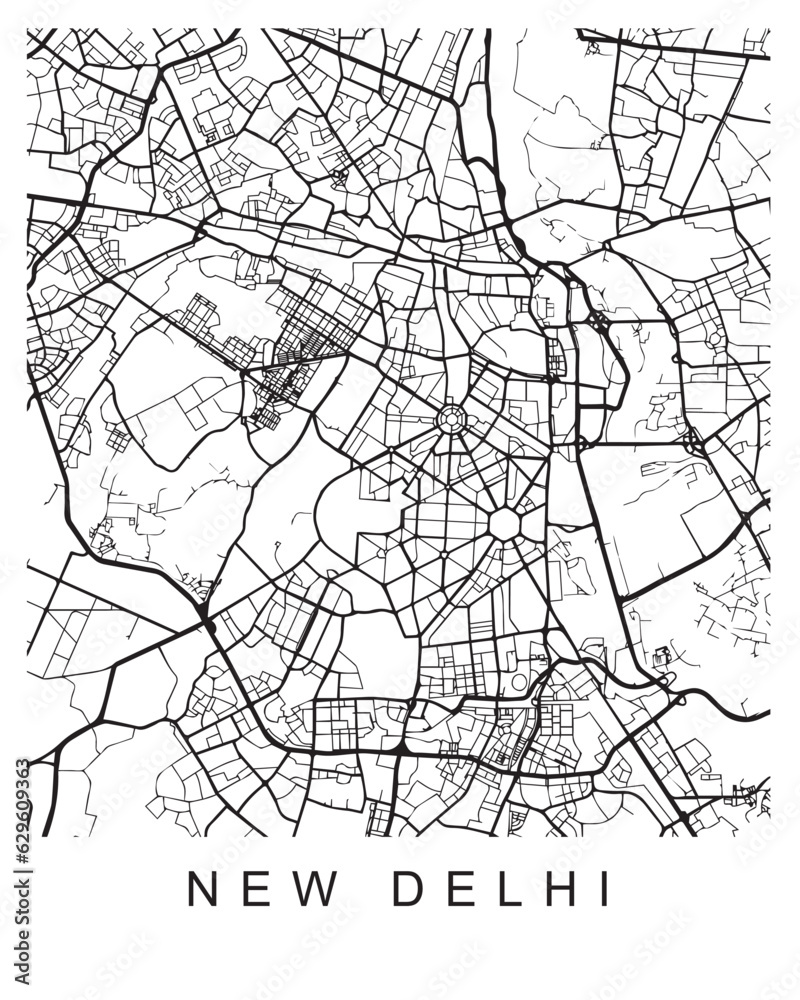 Vector design of the street map of New Delhi against a white background ...